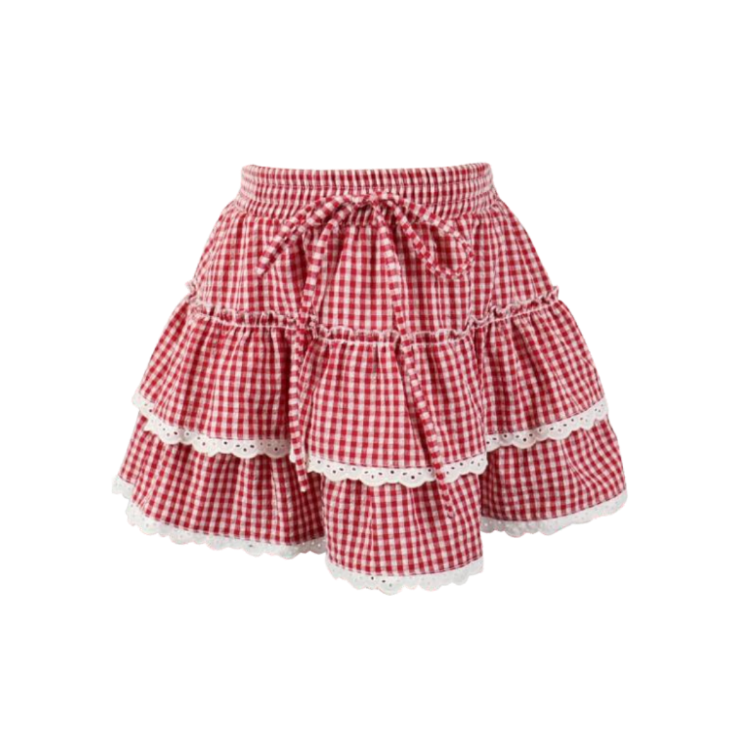 Red Gingham Lace Trim Skirt – East West Girl