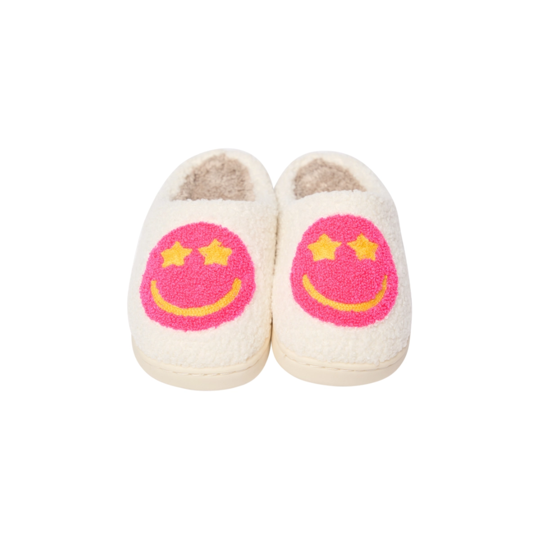 Checkered Smiley Fuzzy Slippers – East West Girl